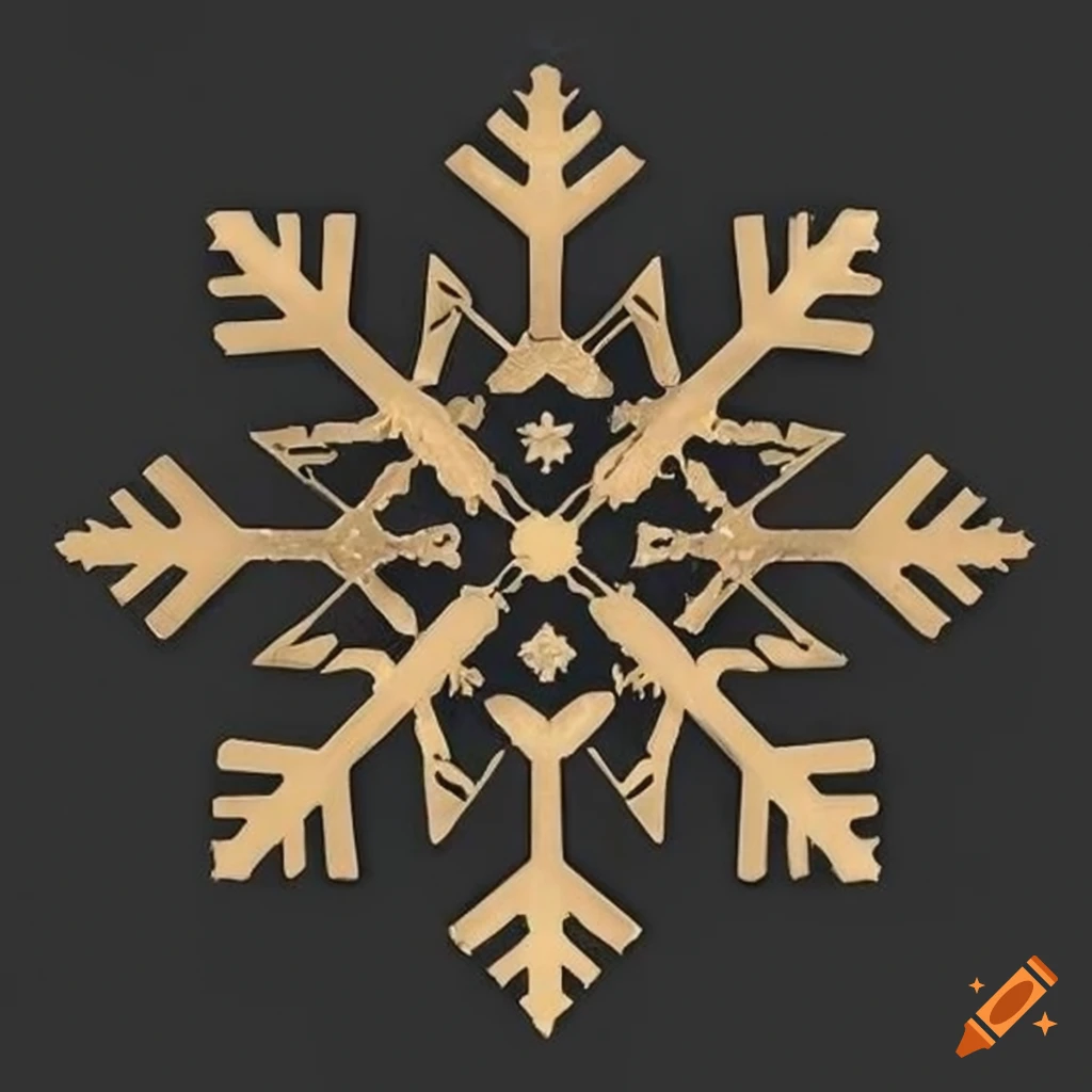 Detailed snowflake painting on wood with sparkles in a medieval style ...