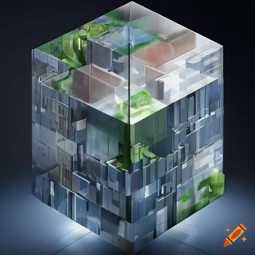 Photo realistic artwork of a world made of cubes on Craiyon