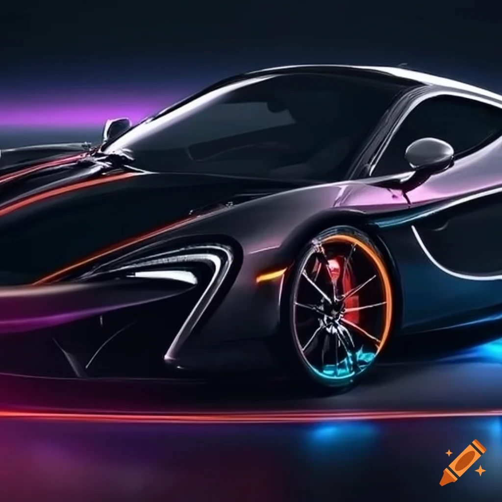 Futuristic black mclaren with neon wheels