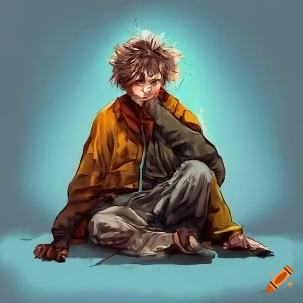 Portrait of a young homeless man on Craiyon