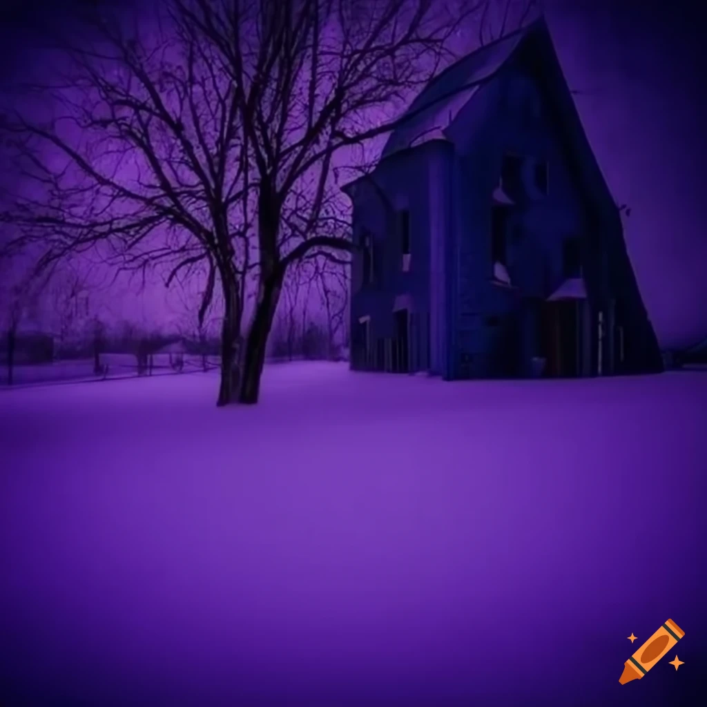 Vibrant purple building in a snowy space