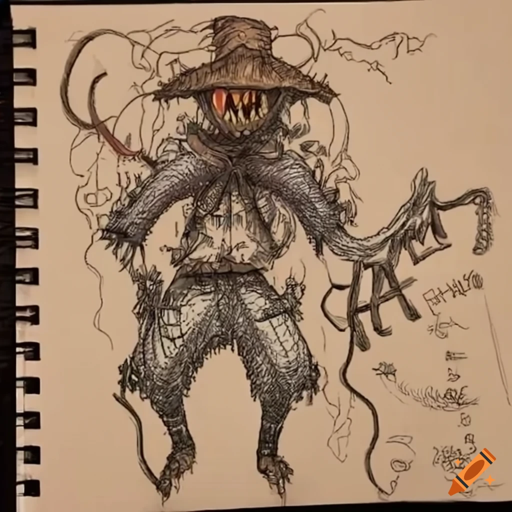 Steampunk scarecrow fighting a faceless kaiju