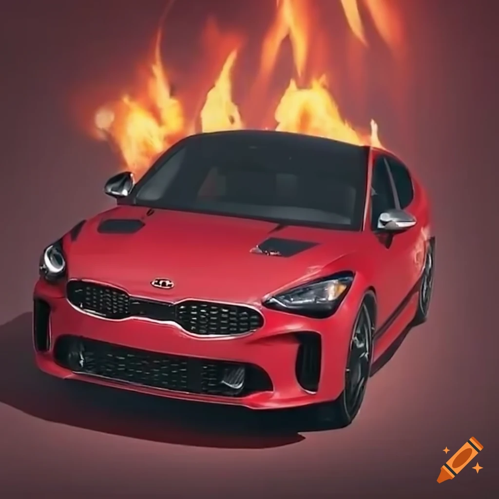 Red kia stinger car driving through explosions