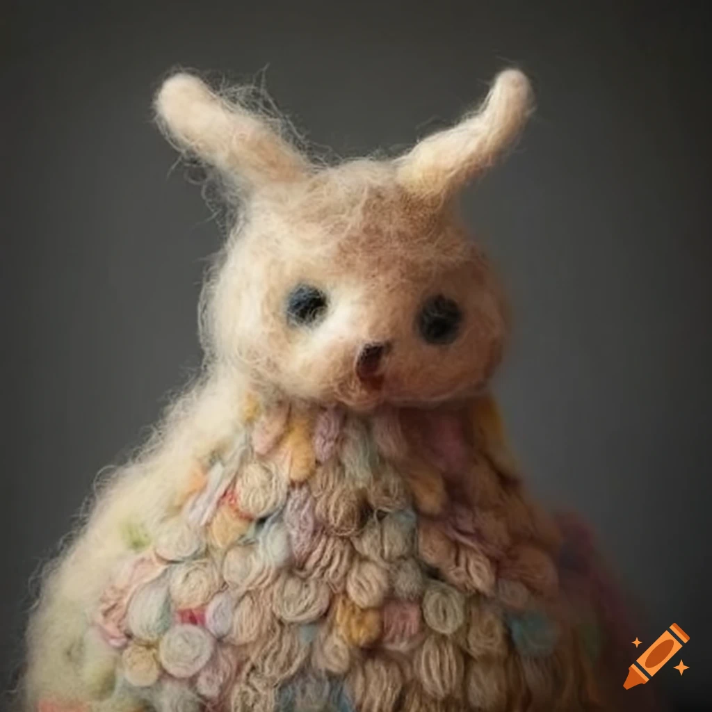 Wool creatures with detailed felted clothing on Craiyon