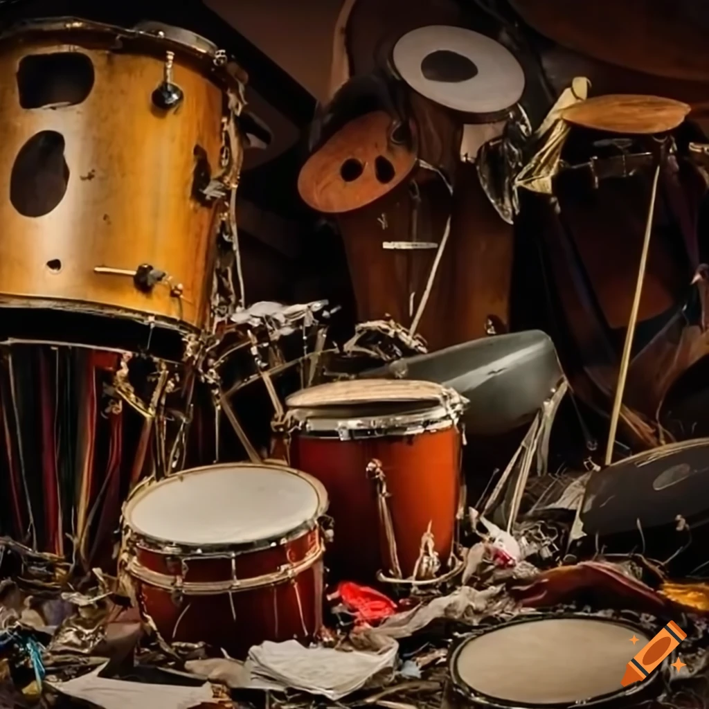 Pile of damaged musical instruments in a garbage heap on Craiyon