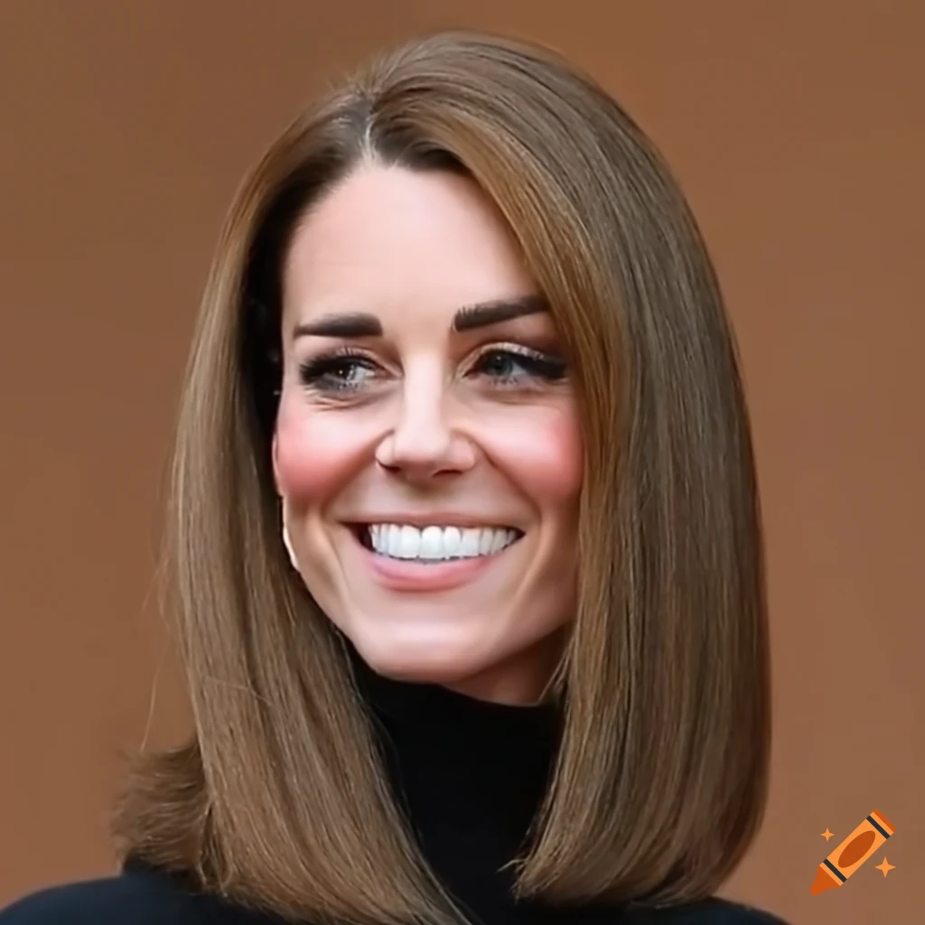 Kate middleton with a straight bob and black turtleneck on Craiyon