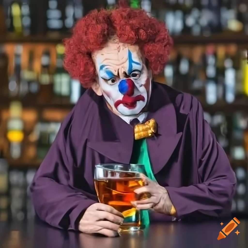 Image of a lonely clown drinking whiskey on Craiyon