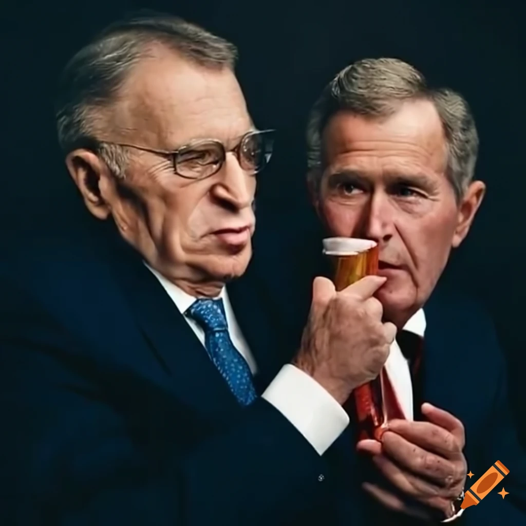 Vladimir zhirinovsky and george bush jr having a drink