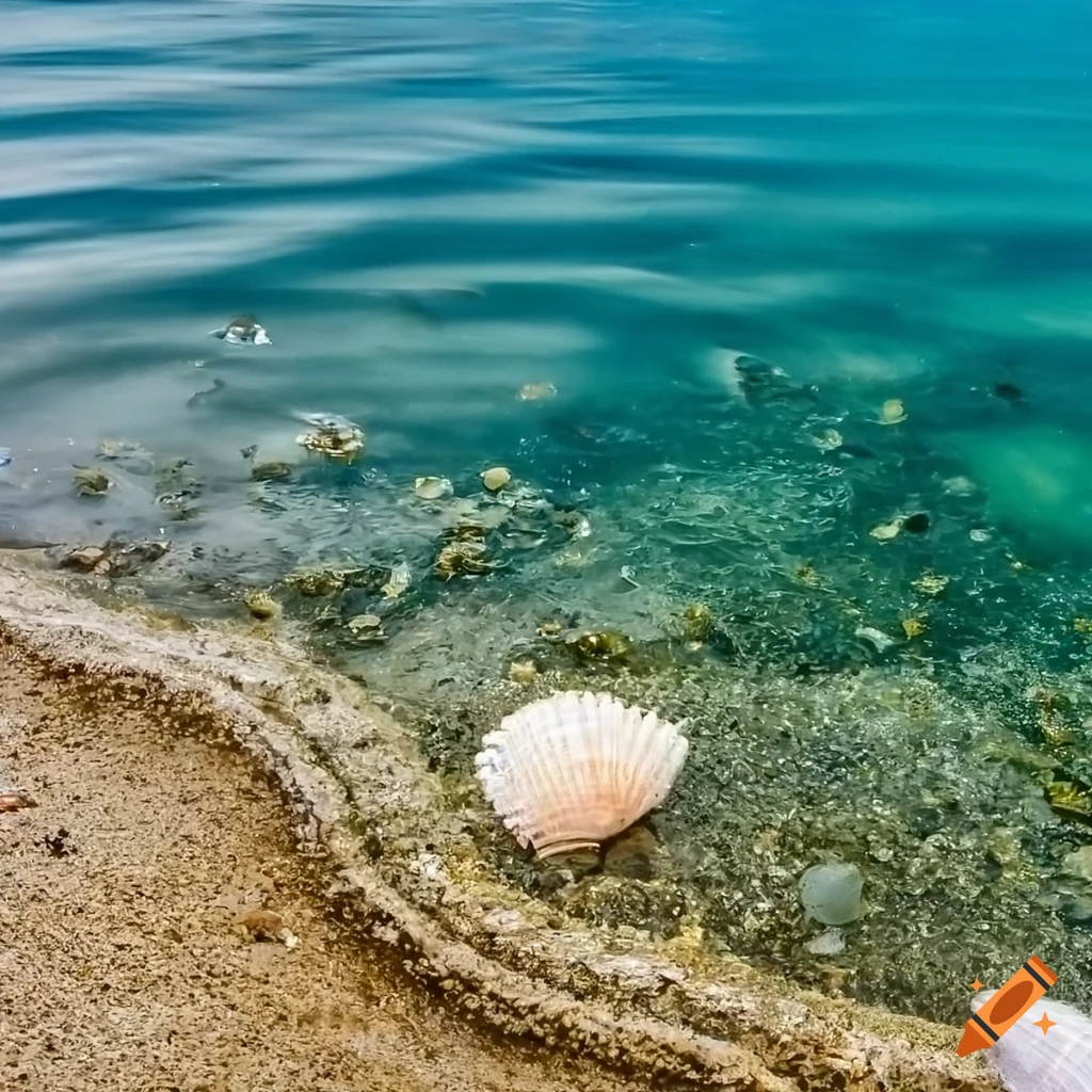 Crystal clear beach lake with reflections in the water on Craiyon