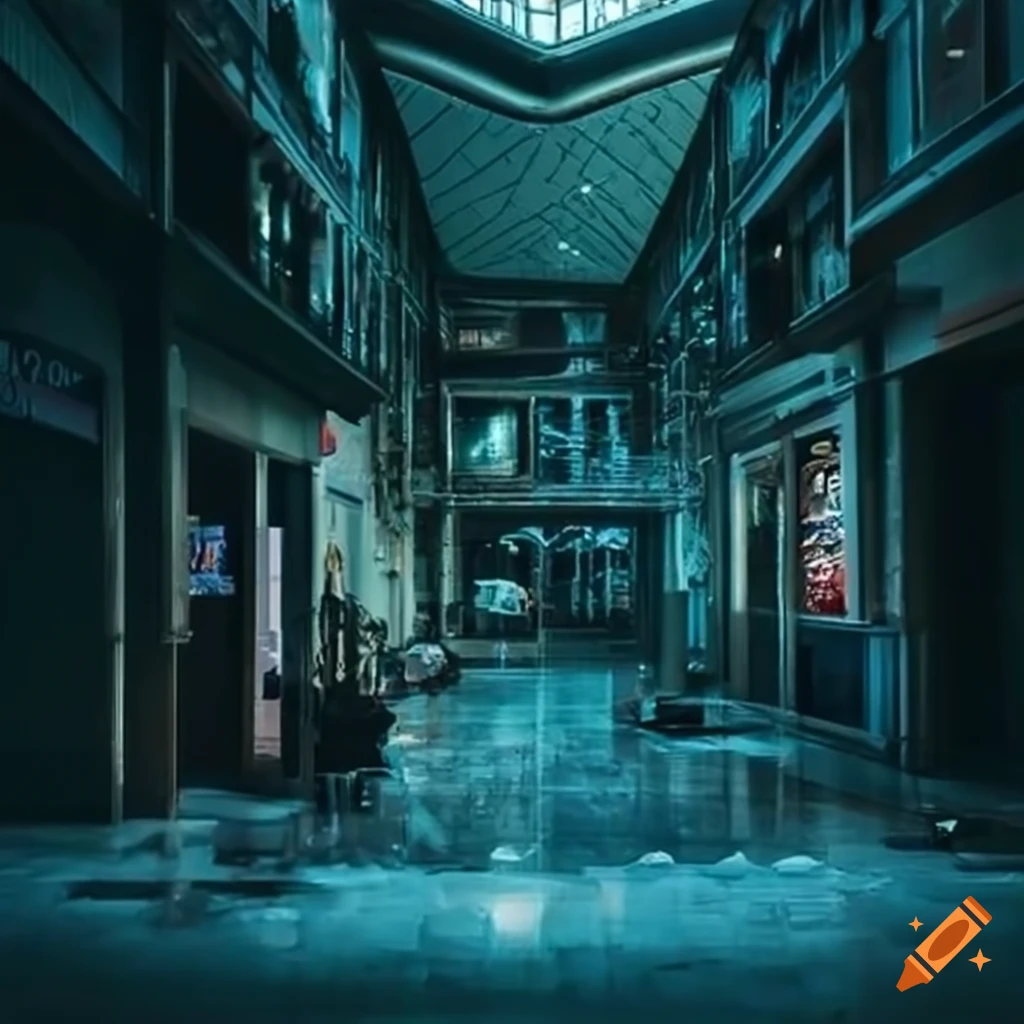 Hyper-realistic modern dead shopping mall hospital airport with ...