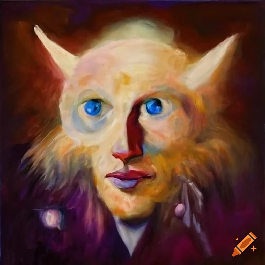 Surreal painting of a smiling man with a cat on Craiyon