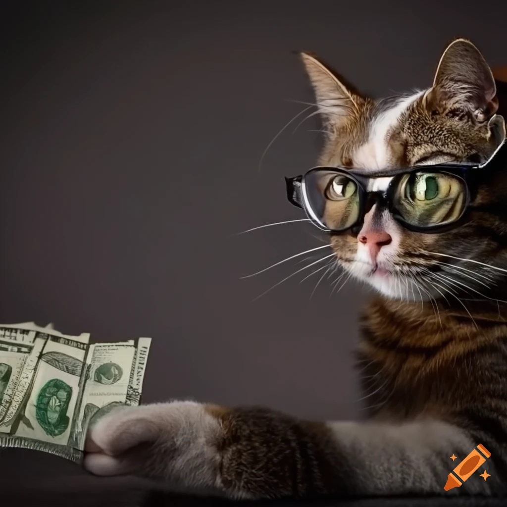Cat with glasses giving financial advice