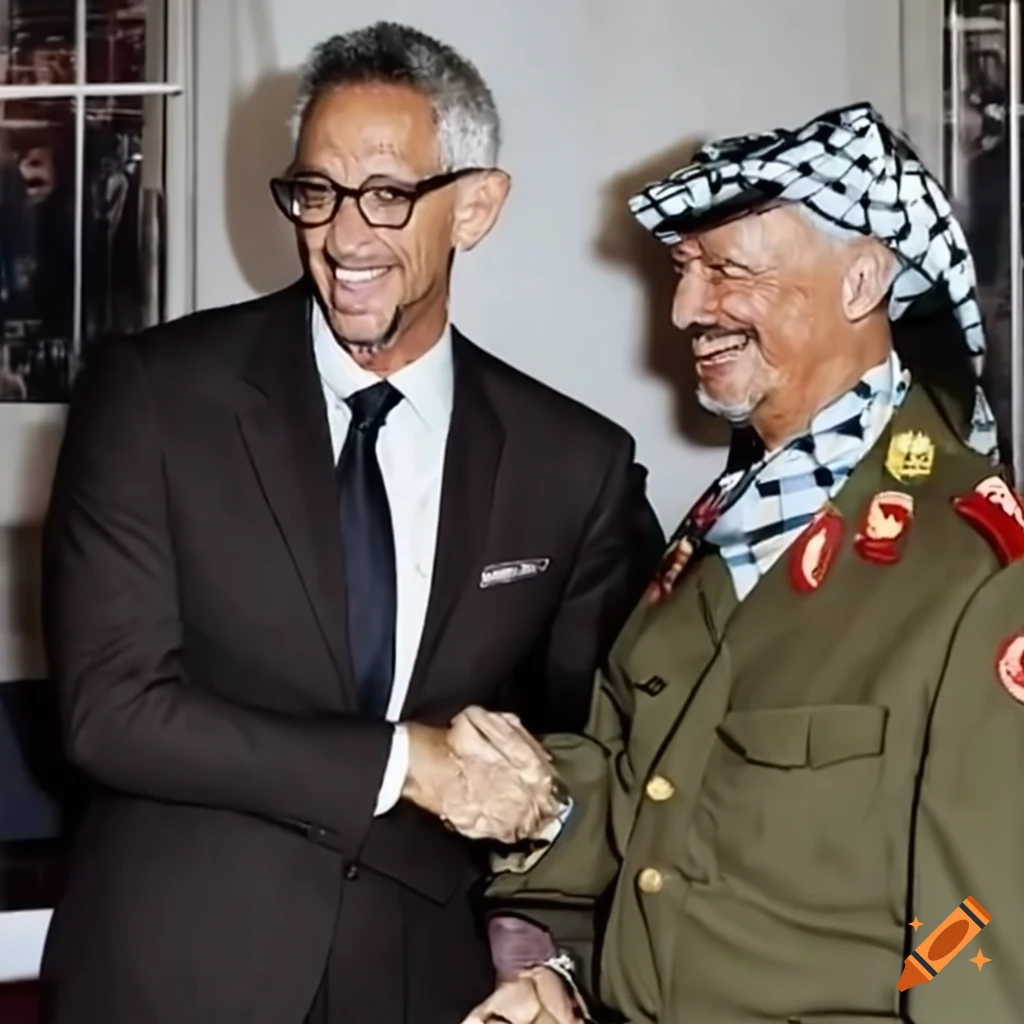 Historic handshake between gary lineker and yasser arafat on Craiyon