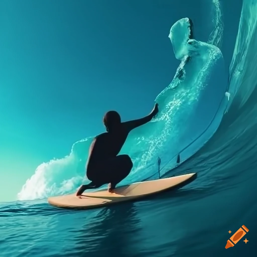 Surfer in purple, orange, red, and pink colors on Craiyon
