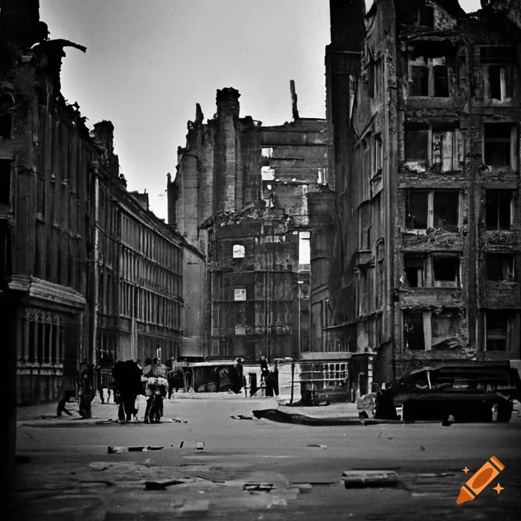 Ruins and pedestrians in post-war london on Craiyon