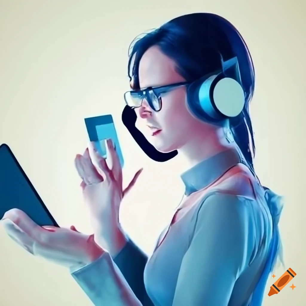 Person multitasking with digital devices on Craiyon