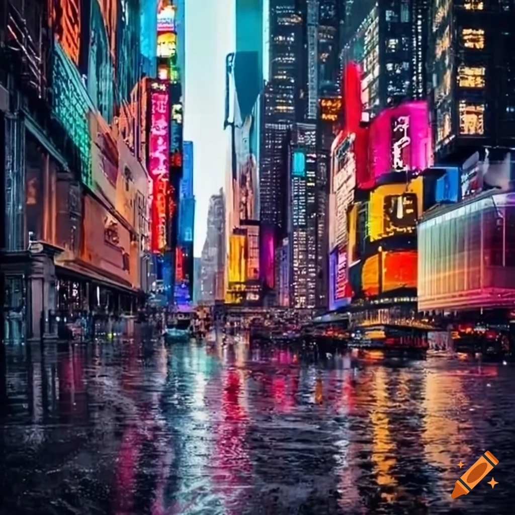 Rainy view of new york times square at night on Craiyon