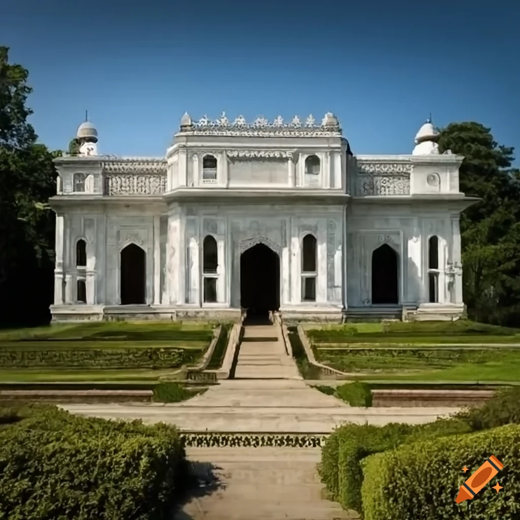Frontal elevation of mughal mahal white house on Craiyon