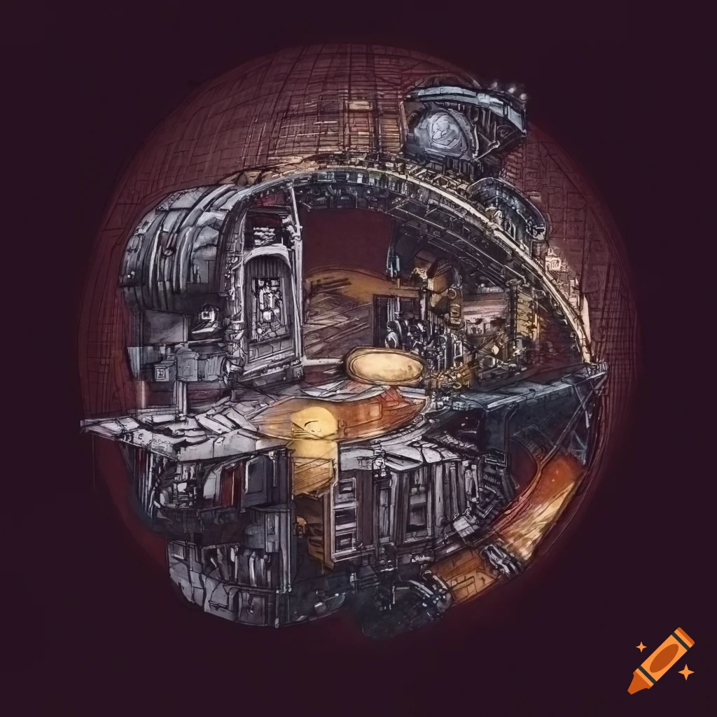 Detailed cutaway of a gothic space relay station on Craiyon