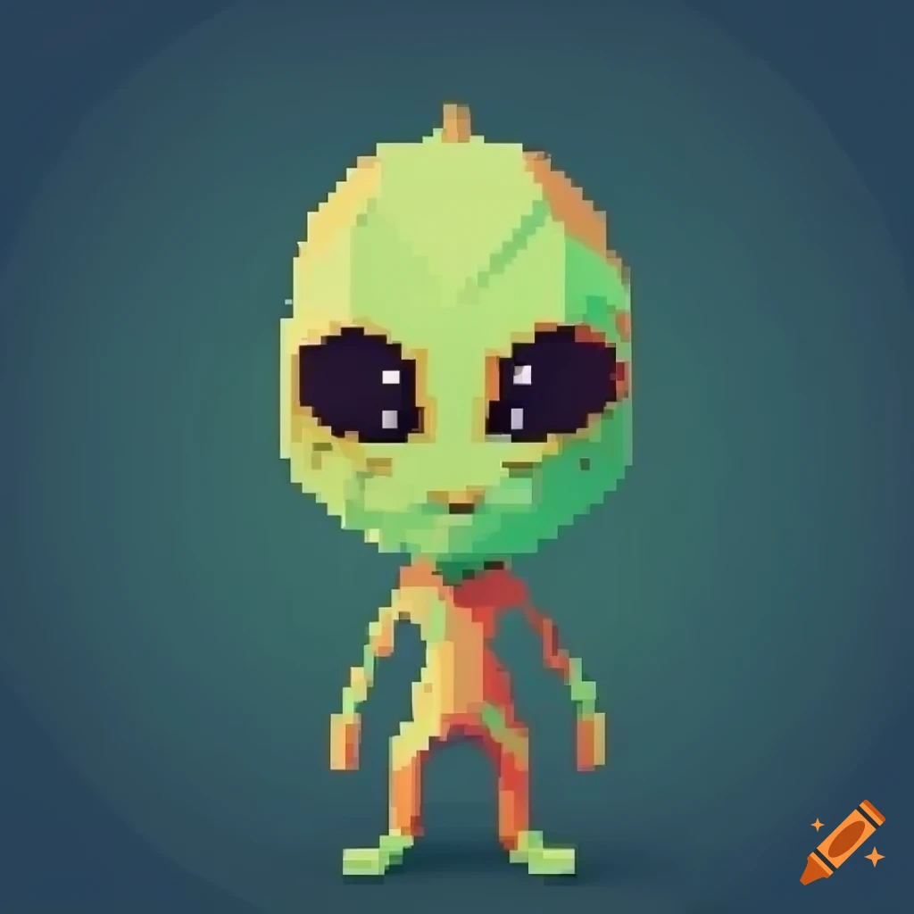 Pixel art of friendly male alien on Craiyon