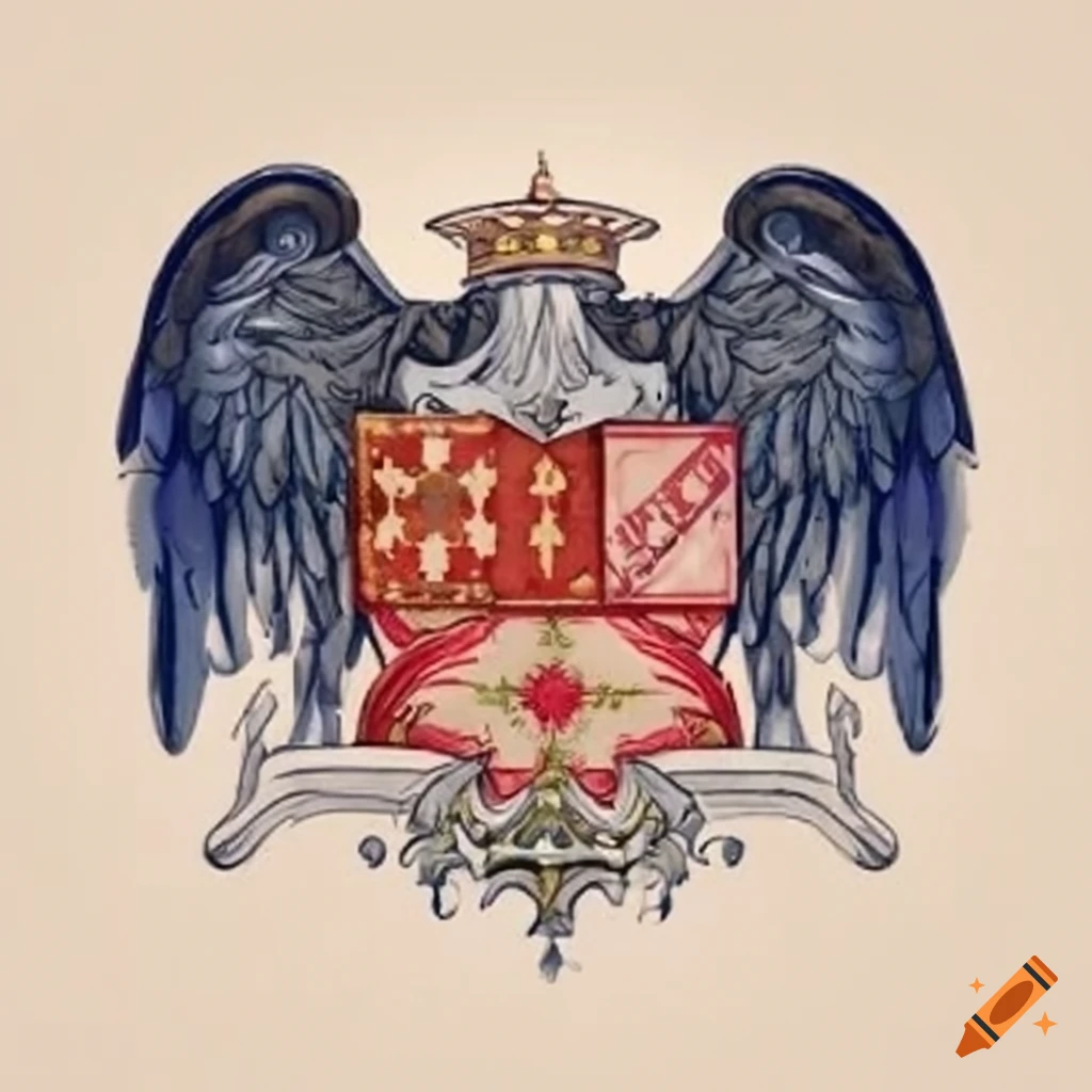 European family crest with angel, sword, and crown of stars on Craiyon