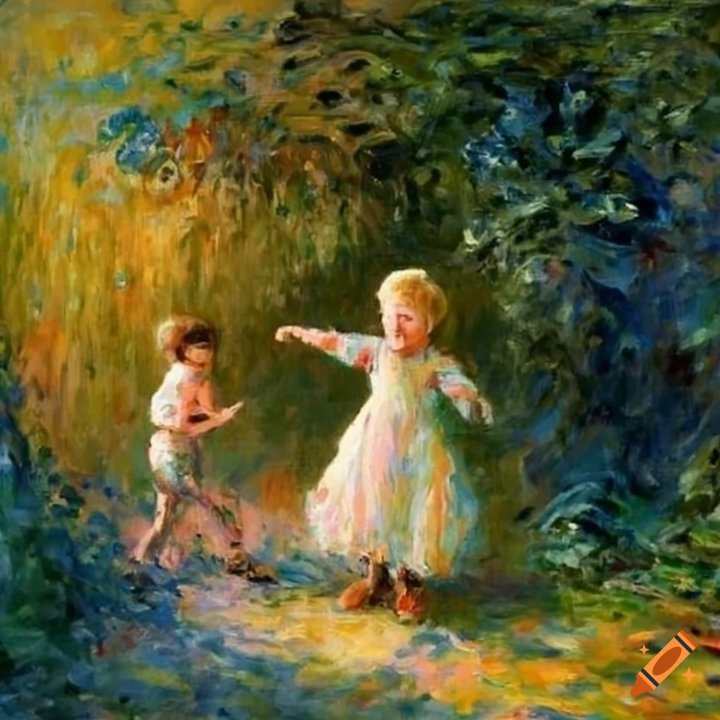 Monet-inspired painting of children playing