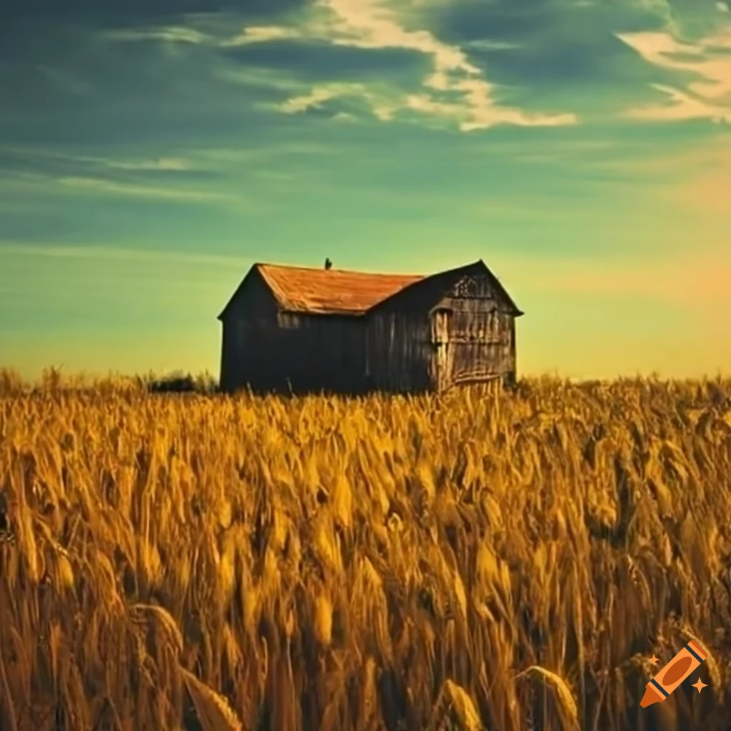 Crop field behind an old farm on Craiyon