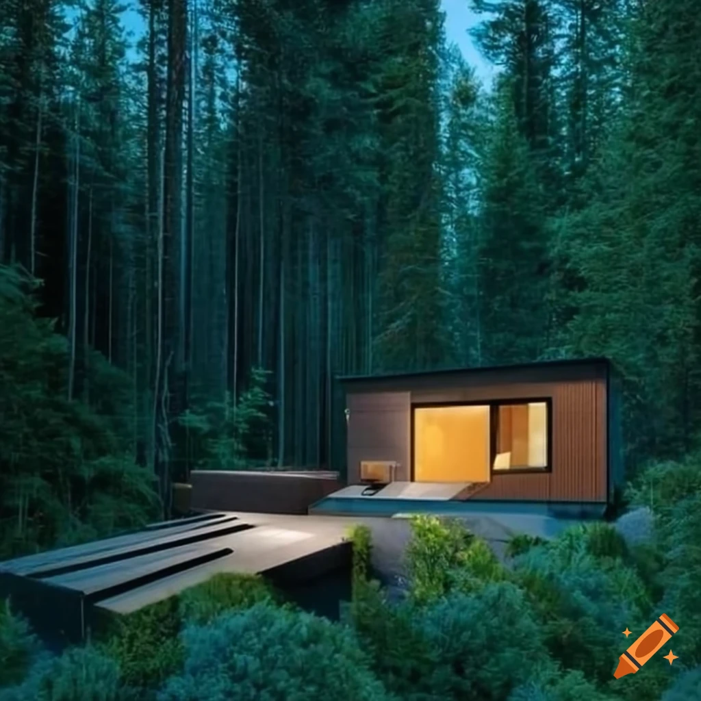 Modern masonry forest house on Craiyon