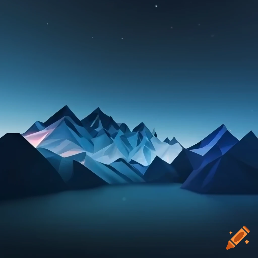 Polygon art of mountains under a starry night on Craiyon