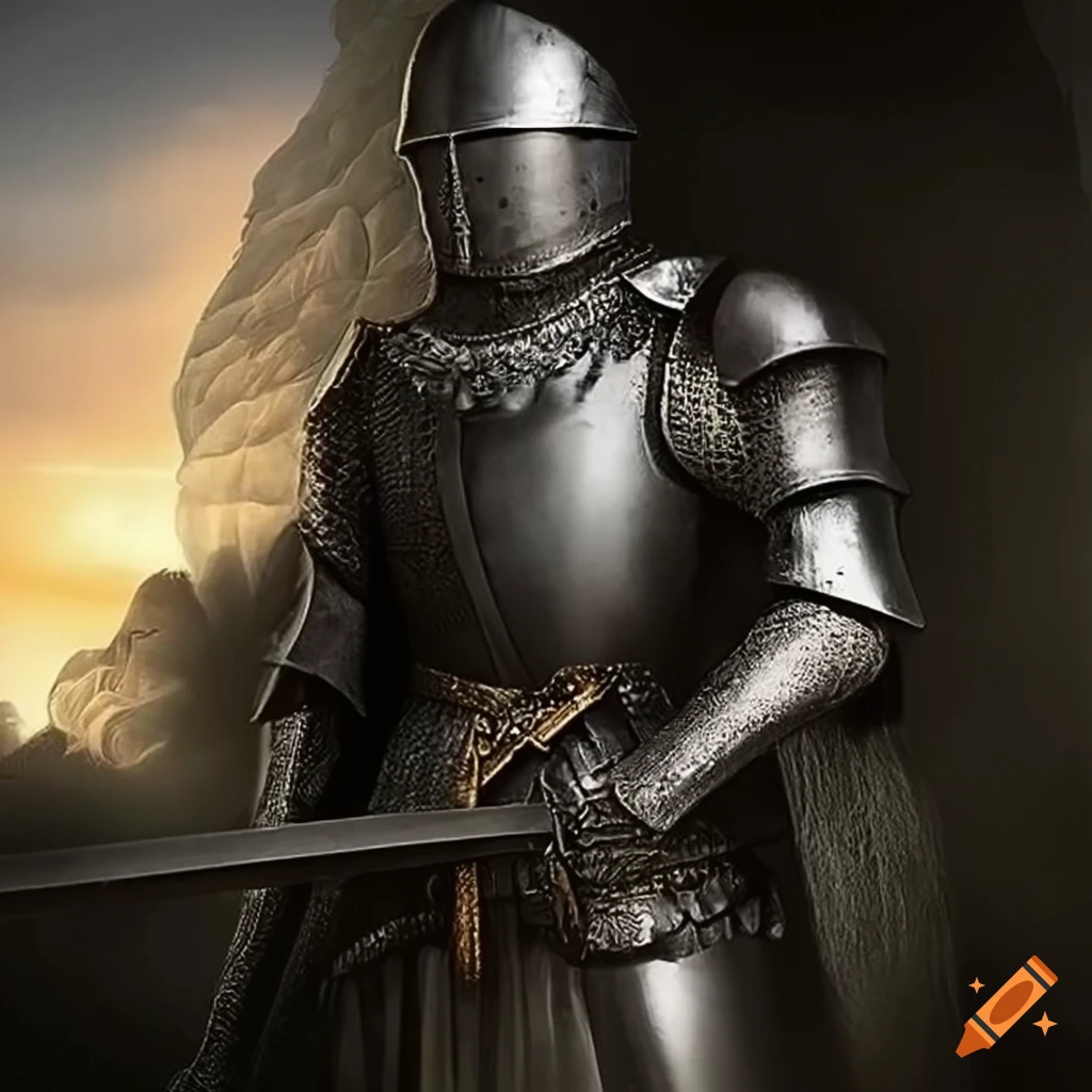 An armored knight holding a shield and sword on Craiyon