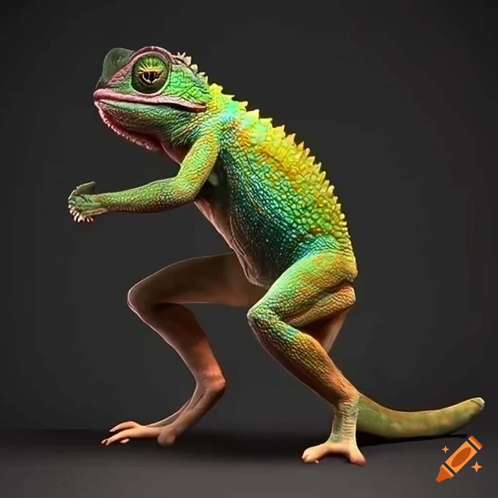 Realistic depiction of a bipedal chameleon