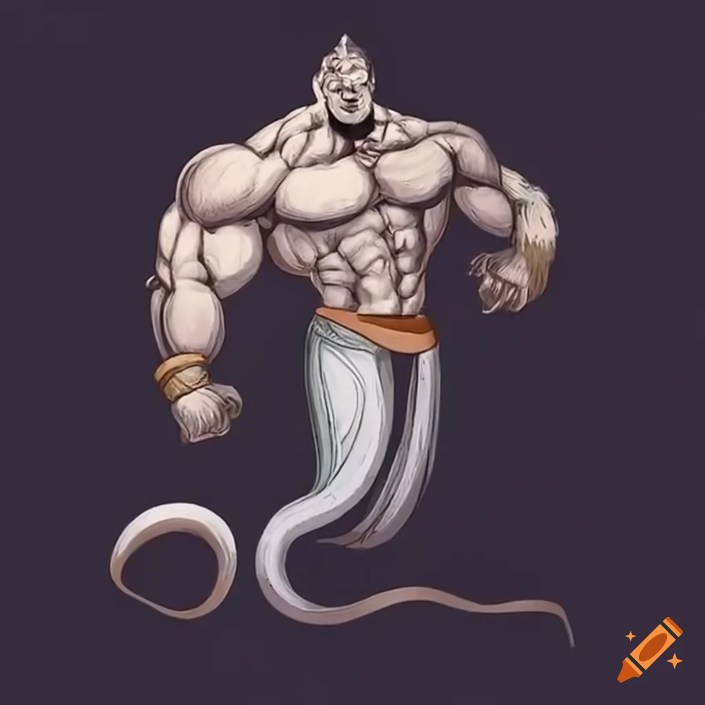 Illustration of a powerful white genie emerging from a lamp on Craiyon