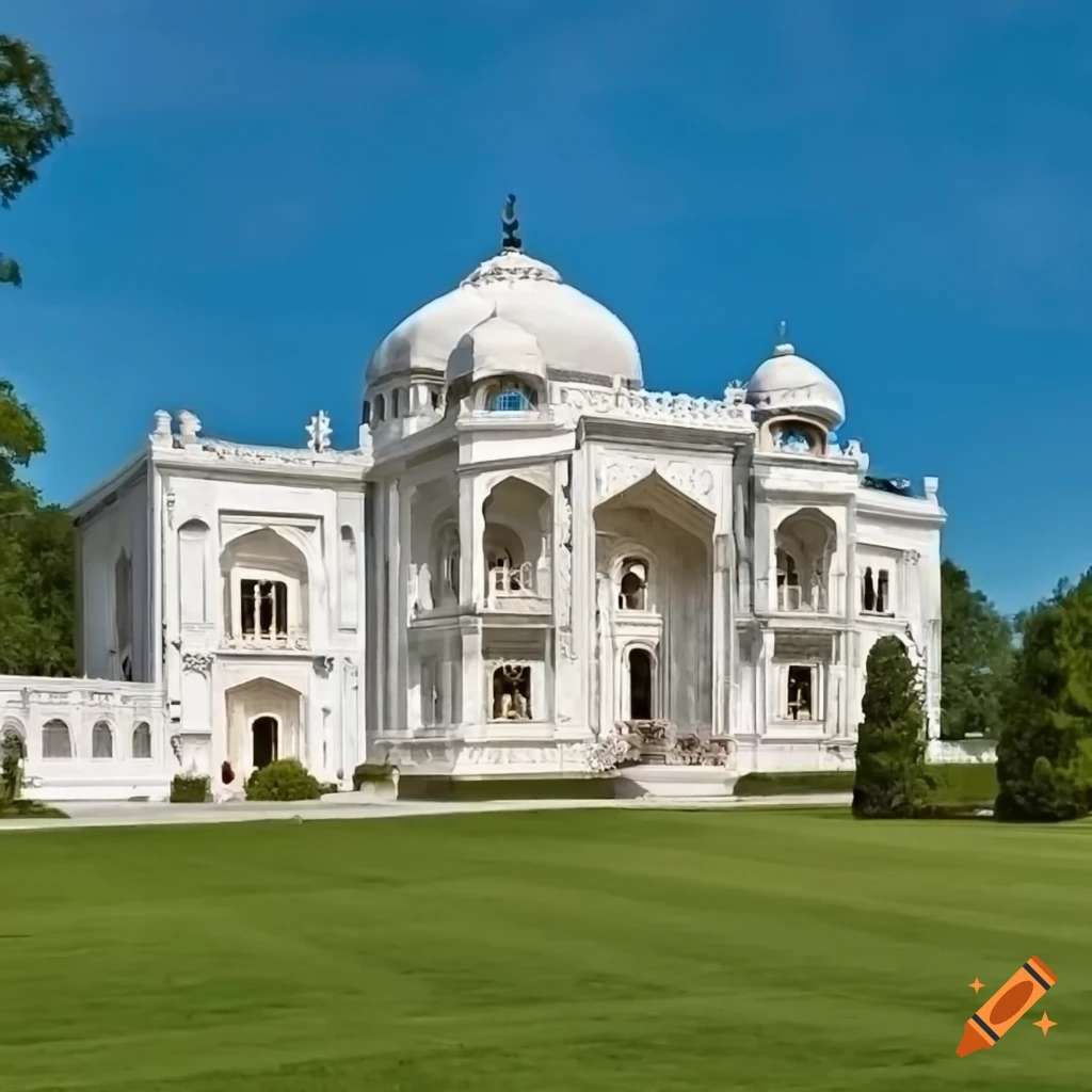Front view of mughal mahal white house whitemarsh lynnewood on Craiyon
