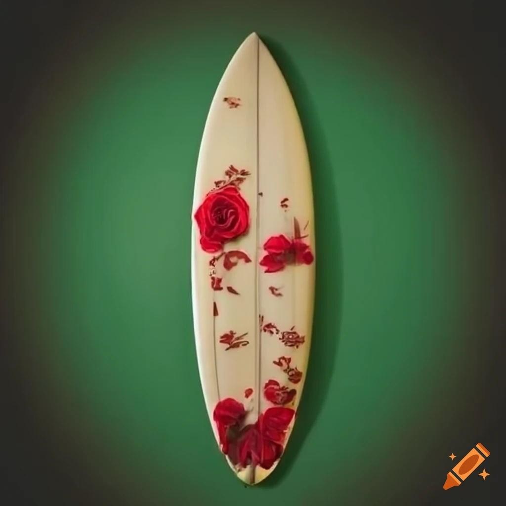 Surfboard with roses and green accents