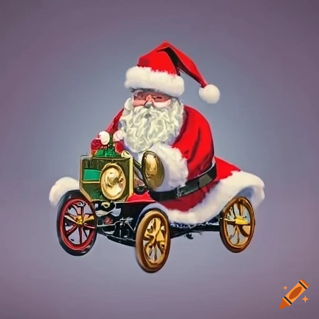 Santa claus driving a ford model t on Craiyon