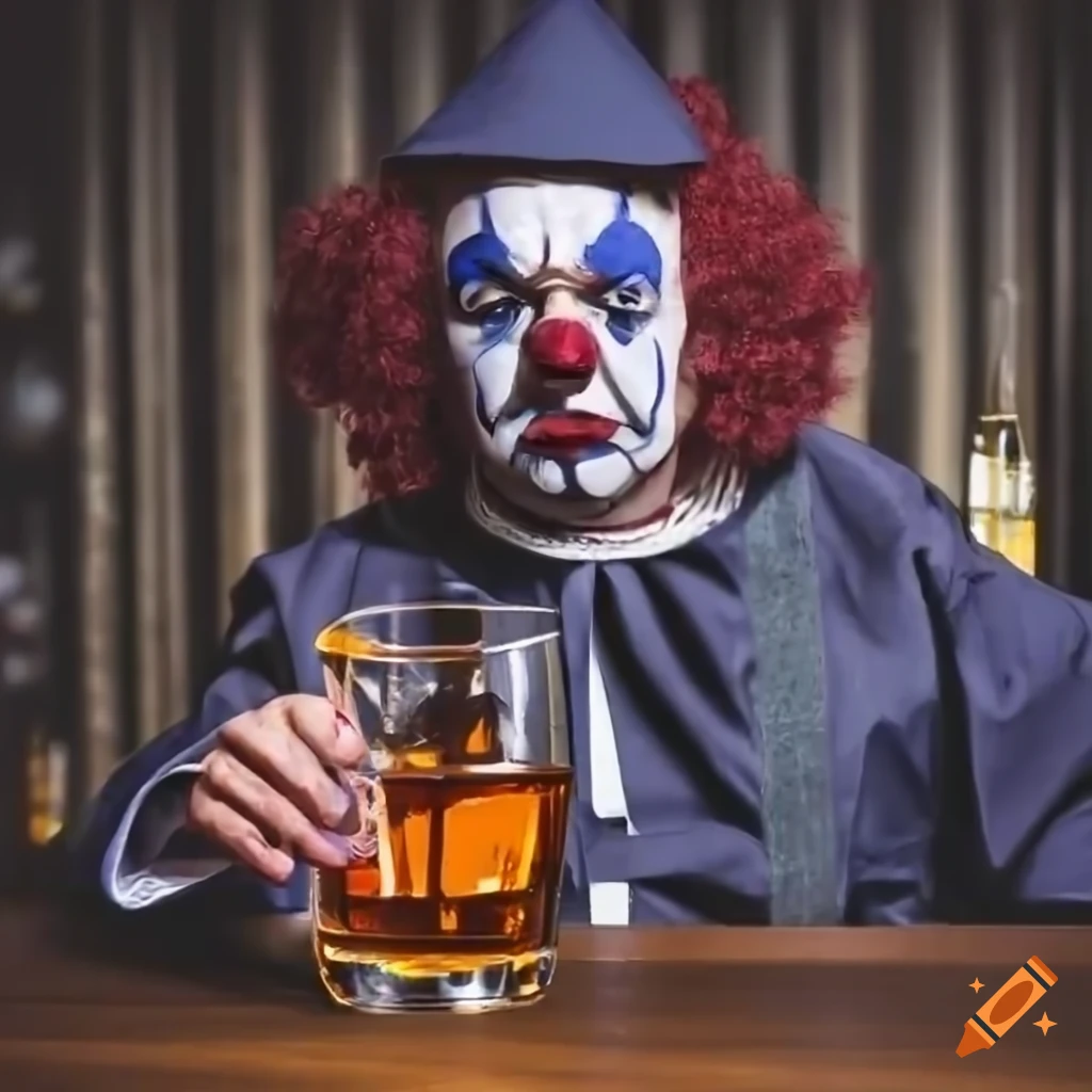 Image of a lonely clown drinking whiskey on Craiyon