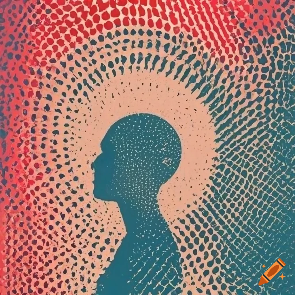 Illustration of a moon profile with halftone pattern