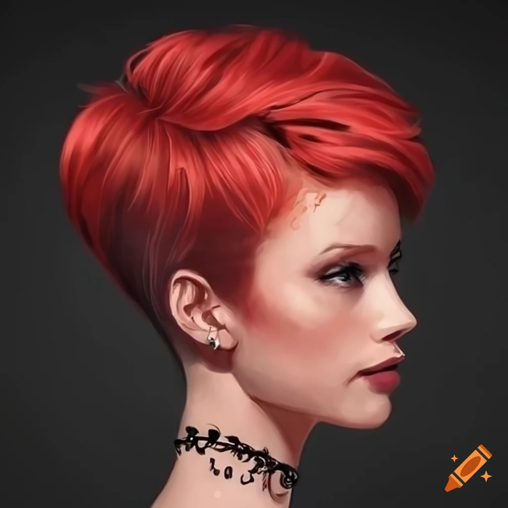 Sketch of a woman with a red pompadour hairstyle on Craiyon