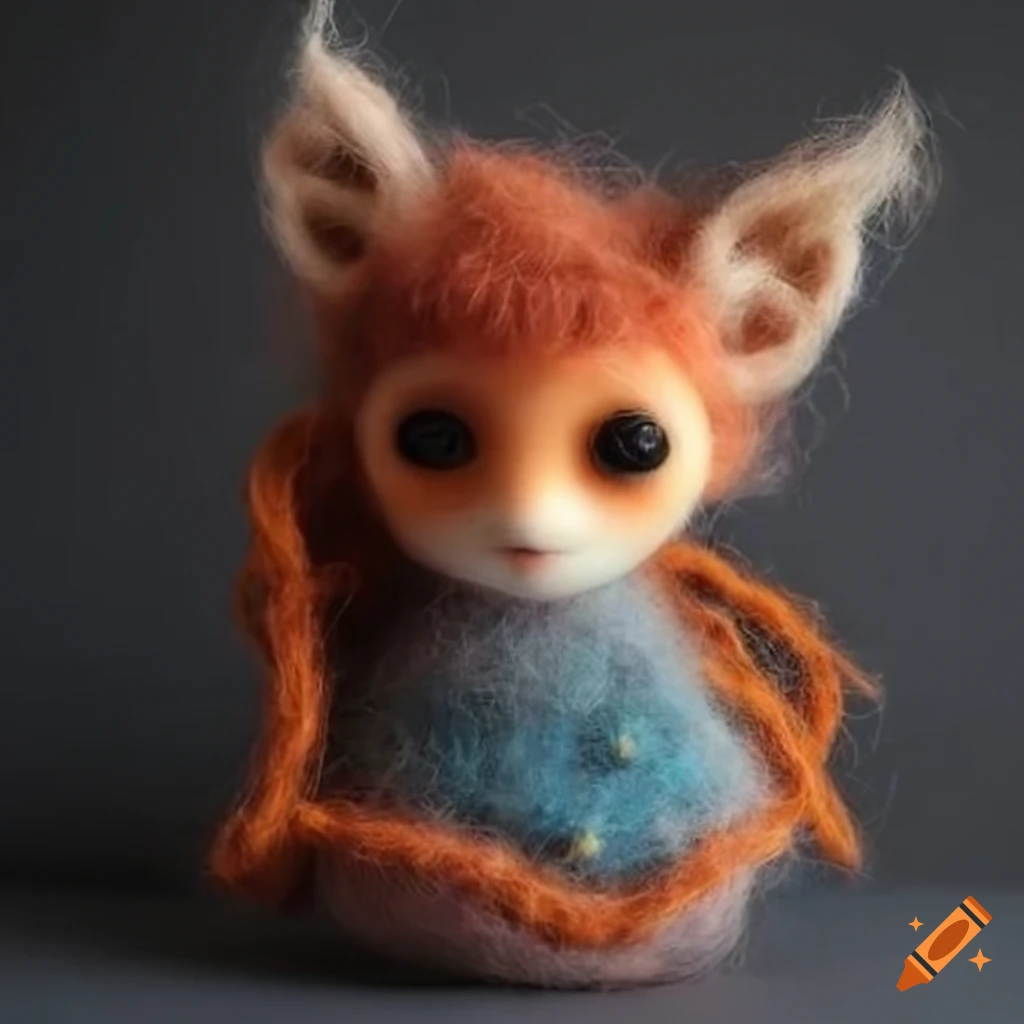 Felted wool creatures with intricate clothing details on Craiyon