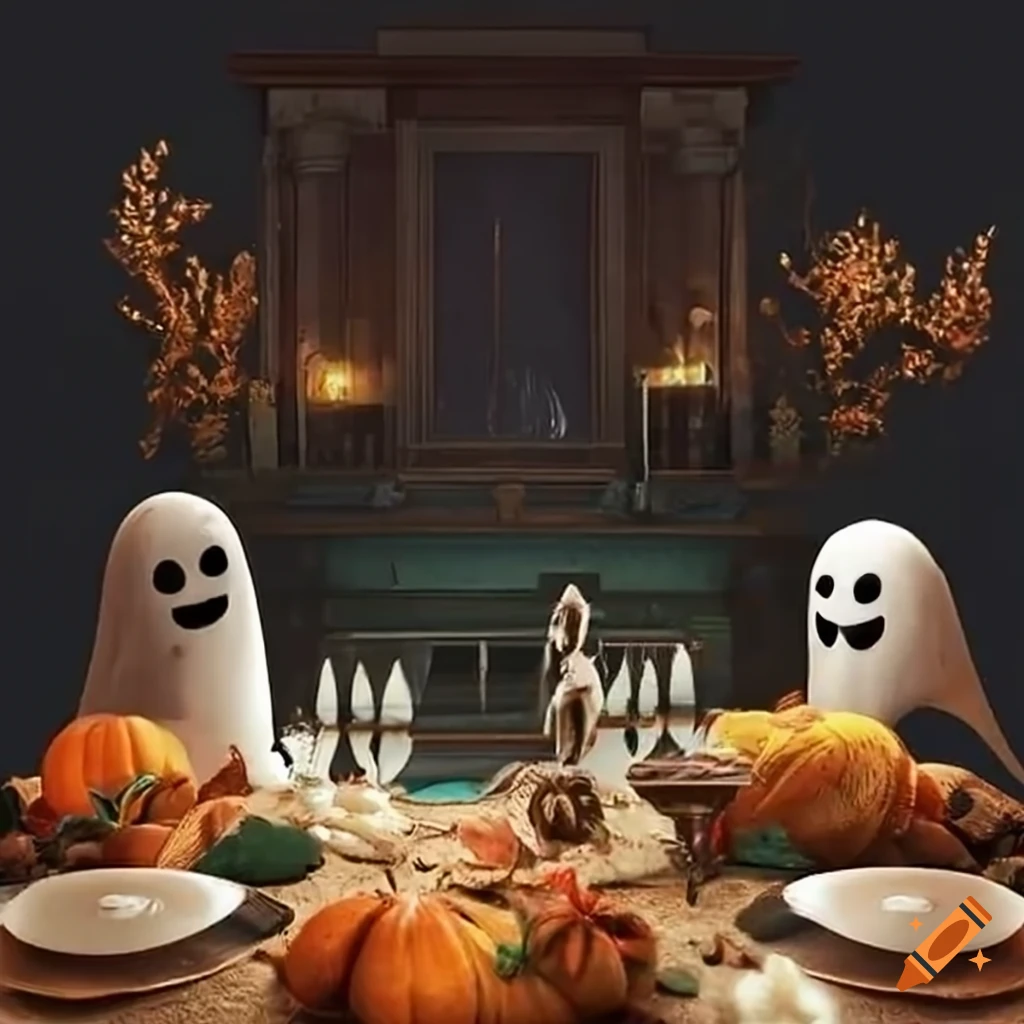 Thanksgiving with ghosts at a table