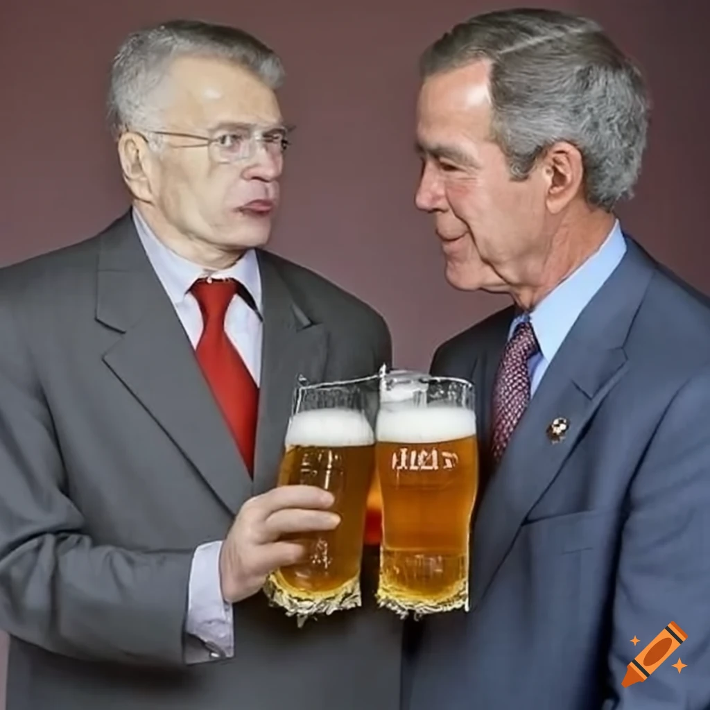 Vladimir zhirinovsky and george bush jr having a drink on Craiyon
