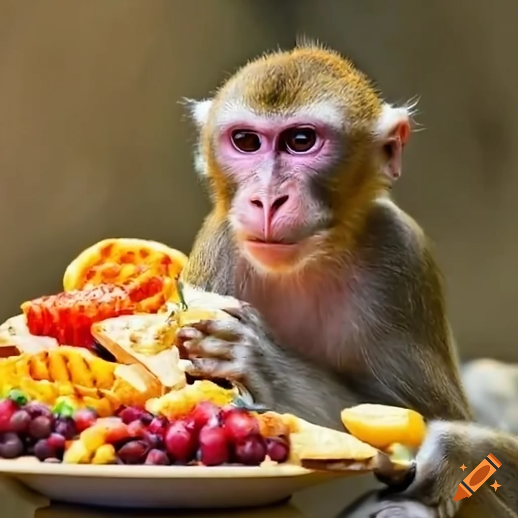 Monkey enjoying a platter of fruits on Craiyon