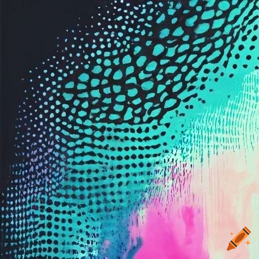 Collage painting with mixed media and halftone pattern on Craiyon