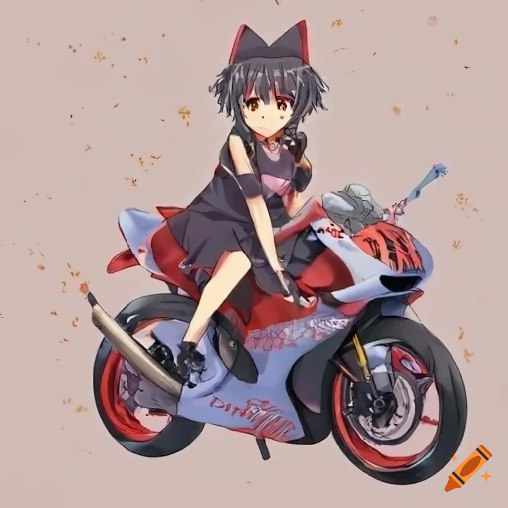 Onodzuka from touhou project riding a motogp bike on Craiyon