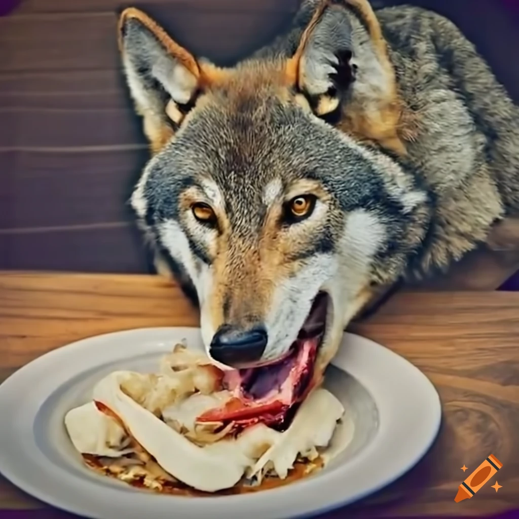 Wolf eating fast food on Craiyon