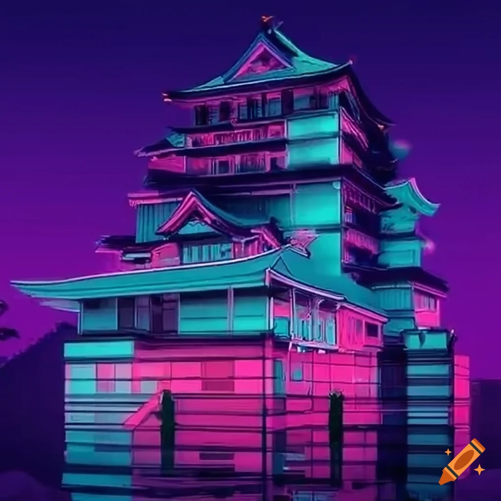 Vaporwave-inspired Japanese building on Craiyon