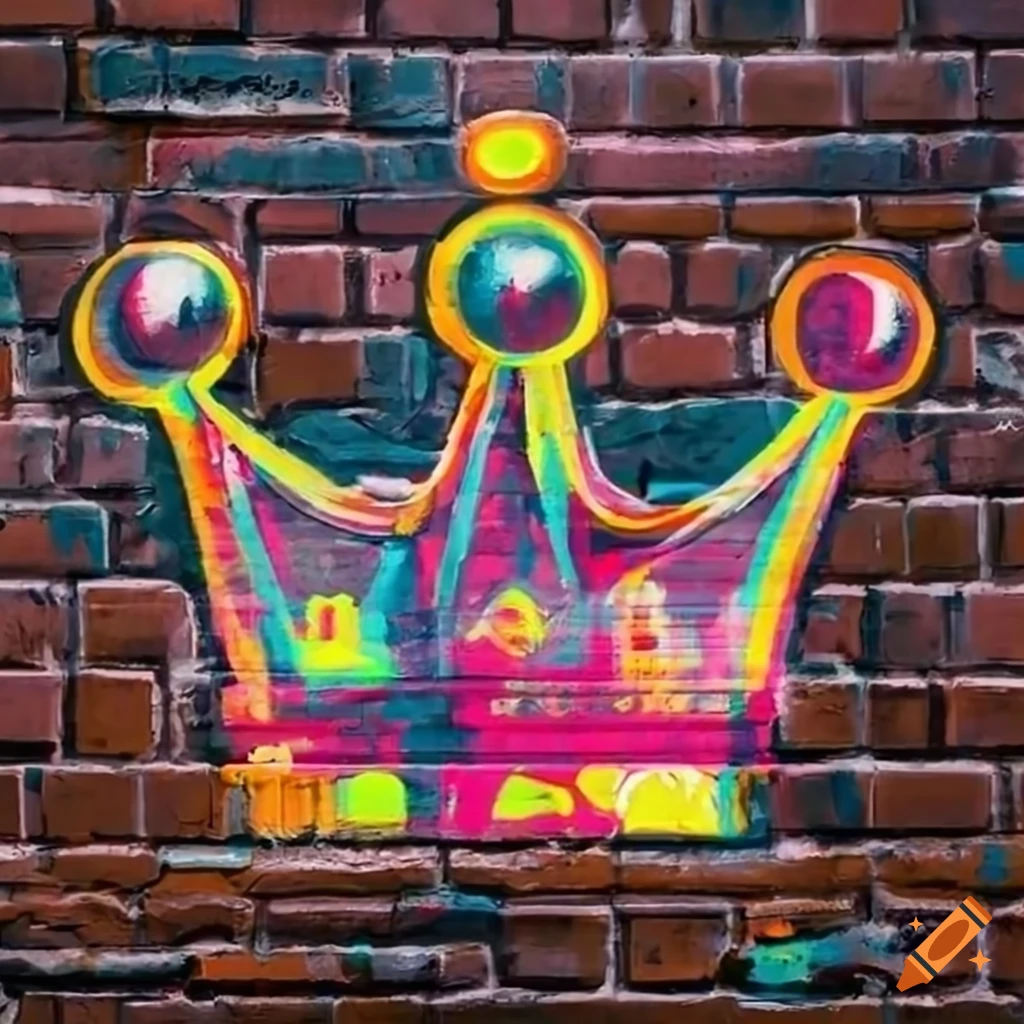 Colorful graffiti crown on brick wall on Craiyon