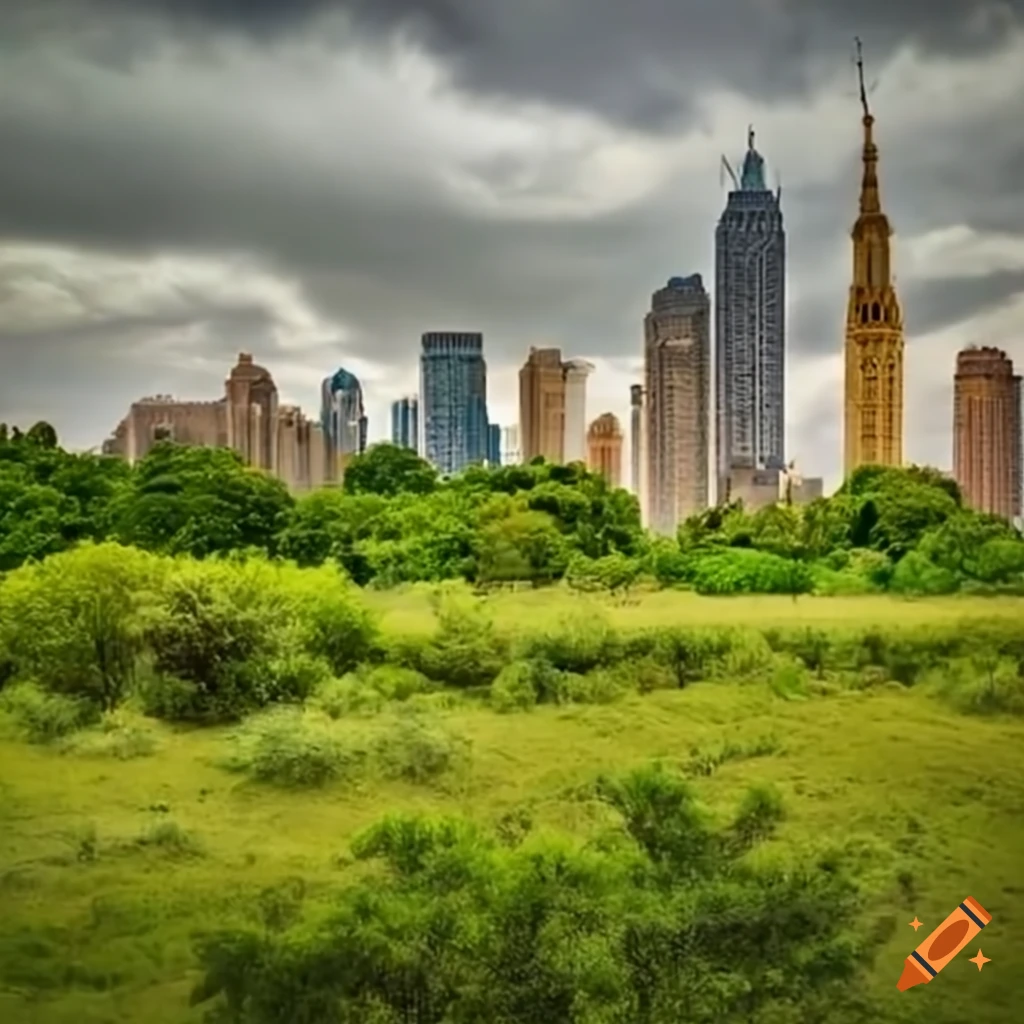 Regional capital city surrounded by green nature and desert on Craiyon