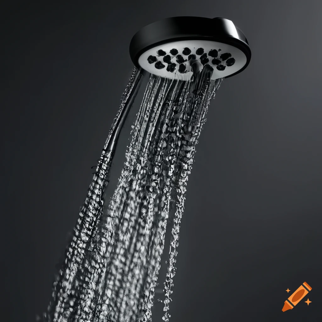 Modern black shower system with a view of the landscape on Craiyon