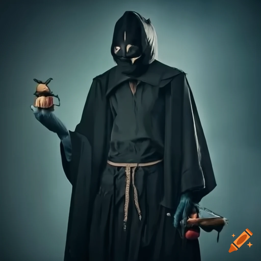 Image of a mysterious scientist in a black robe with daggers and bombs ...
